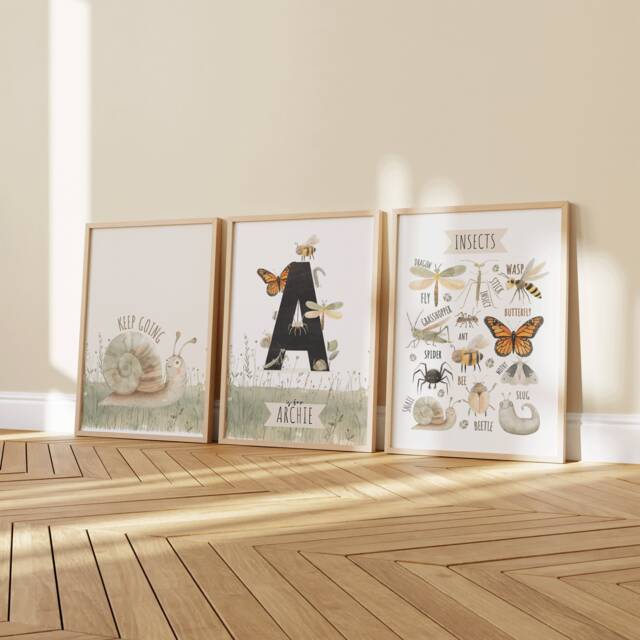 Set Of 3, Personalised, Insects, Bug Prints, Garden Mini Beasts ...