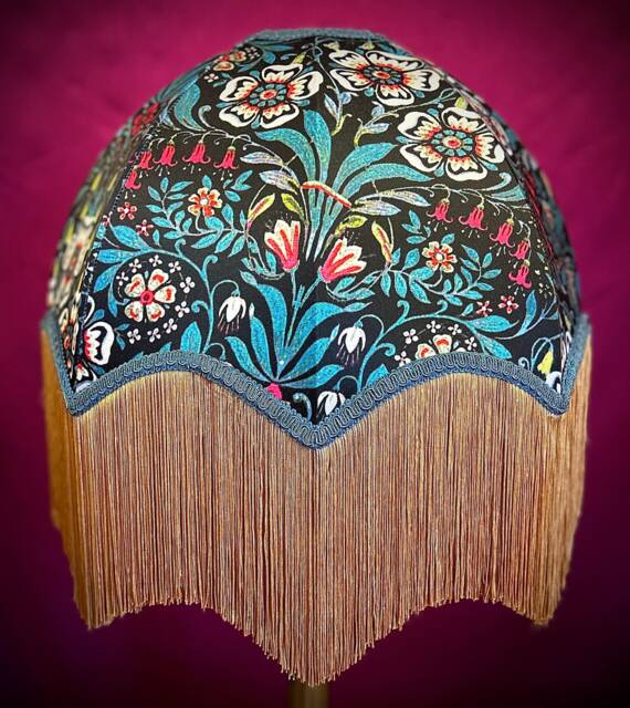 William Morris Molly Black & Gold Floral Parachute Dome Fabric ...