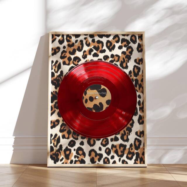 Retro Leopard Wall Art Red Vinyl Records Print Good Vibes Only Poster Maximalist Preppy Trendy ...