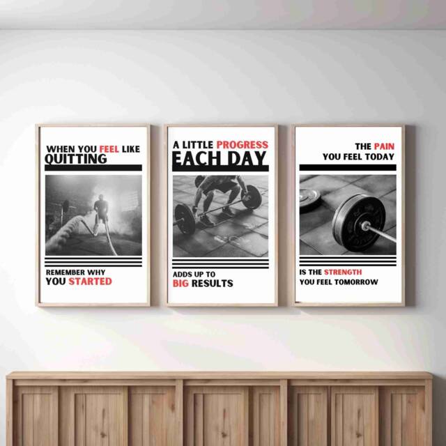 Fitness Motivational Quote Prints Set Of 3 Wall Art Print ...