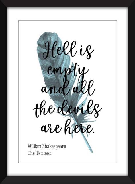 William Shakespeare - Hell Is Empty Quote Unframed Print by Etsy ...
