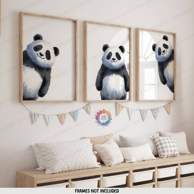 Peeking Panda Bear Prints - Set Of 3 Nursery Posters - Animal Playroom ...