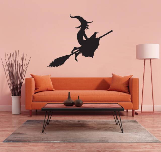 Witch Wall Art, Witchy Decor, Crow Decal, On Broom, Witch's Hat ...
