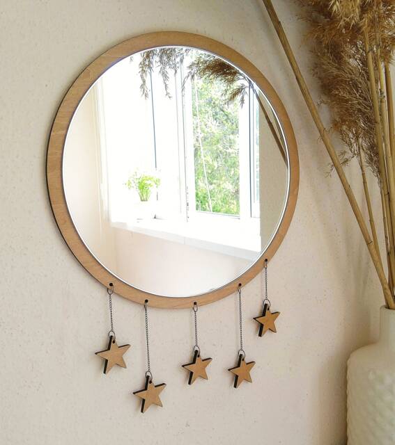 Decorative Hanging Mirror With Stars, Small Wall Round Mirror, Nursery ...
