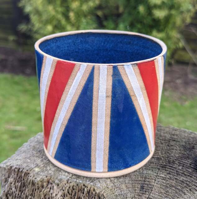 Handmade Plant Pot, Union Jack Themed Red White & Blue Ceramic Planter ...