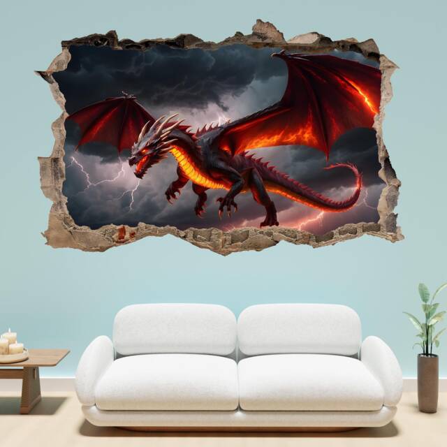 Flying Dragon Wall Sticker - Epic Fantasy Mural Decal - Self-Adhesive ...
