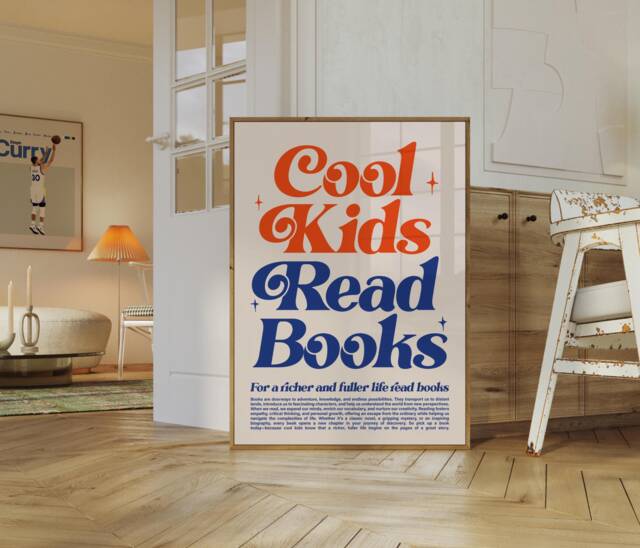 Beige Cool Kids Read Books Printable, Reading Book, Playroom Wall Decor ...