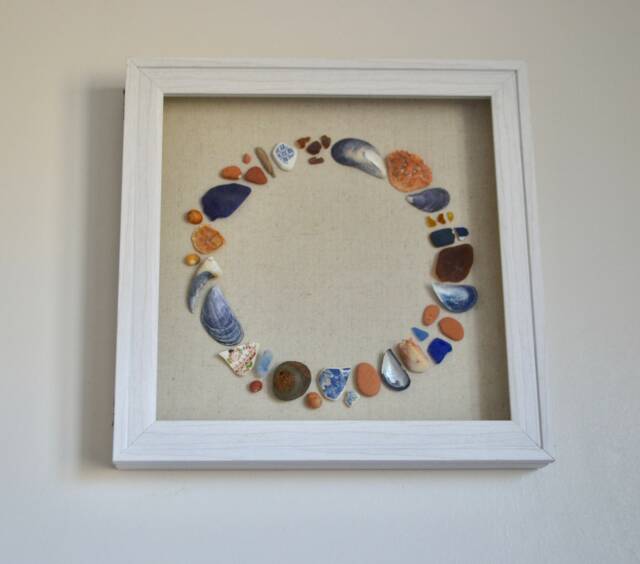 Blue & Russet Beachcombed Artwork/Blue Rusty Orange Shell, Seaglass Sea ...