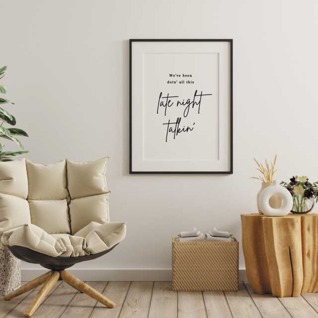 Late Night Talkin' - Script Poster Lyric-Inspired Wall Art, Music ...