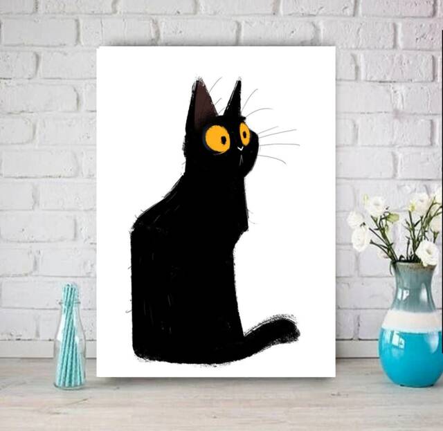 Black Cat Portrait , Cat-Poster Black Cat Wall Art - Print -Black ...