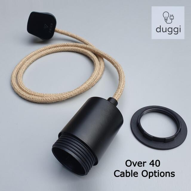 Black Plug in Pendant Light - Fabric Cable, Threaded Lamp Holder & E27 ...
