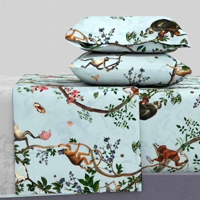 Monkey Chinoiserie Sheets - World Blue By Fifikoussout Vintage Inspired ...