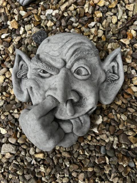 Stone/ Concrete Gargoyle Ogre Face Nose Picking Hanging Garden Ornament ...
