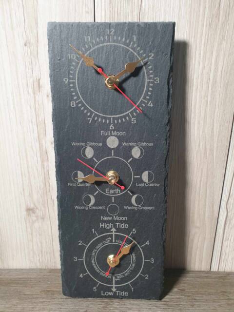 Laser Engraved Time, Tide & Moon Phase Indoor Slate Wall Clock 12cm X ...