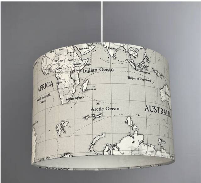 New Handmade World Map Print Fabric Lamp Shade Pendant Light Available ...