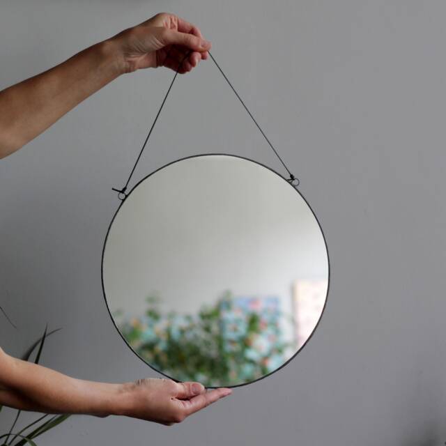 Circle Mirror, Round Hanging Mirror With Black Trim, Minimalistic Wall ...