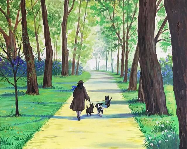 8x10 Spring Walk Ryta Scottish Terrier Scottie Spaniel Landscape ...