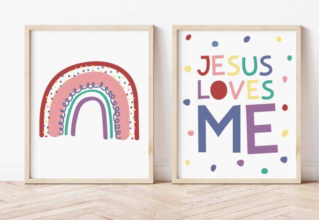 Jesus Loves Me Print, Christian Wall Art, Girls Nursery Bible Verse ...