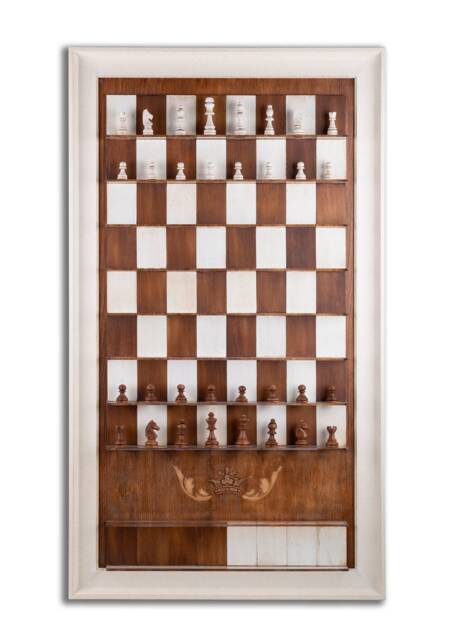 White Framed Vertical Wall Wooden Chessboard & Custom Painted Chess Pieces /Wall Decor /Free ...