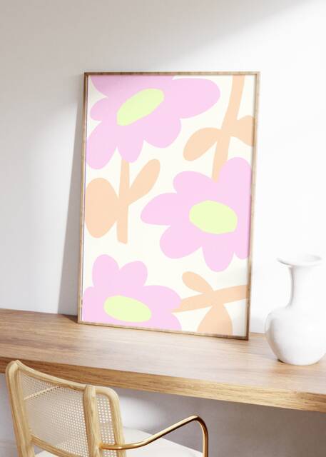 Pastel Retro Flower Print - Colourful Pastel, Groovy Floral, Y2K Poster ...