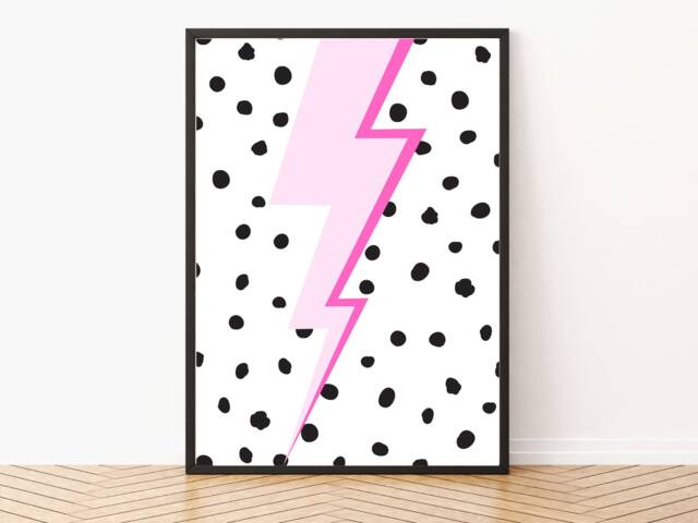 Pink Lightning Art Print - Polka Dot Geometric Wall Bolt Poster ...