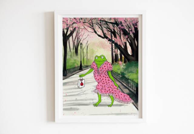 Frog in Strawberry Dress, Frogs Clothes Series, Happy Frog Wall Art ...