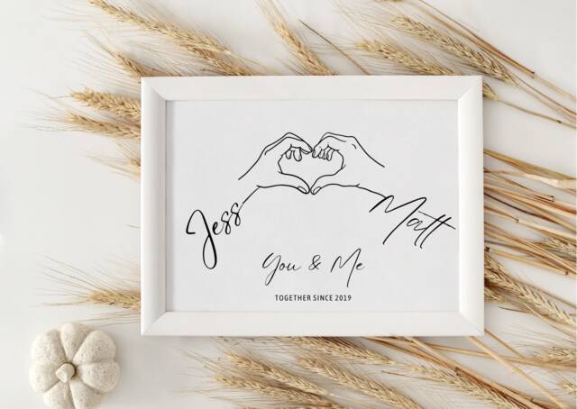 Couples Hand Print Line Art Personalized Valentines Gift - Digital ...