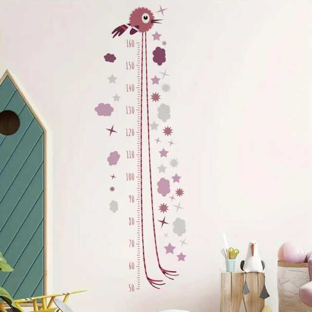 Baby Height Chart Stickers, Baby Wall Height Chart, Child Bird Pink ...