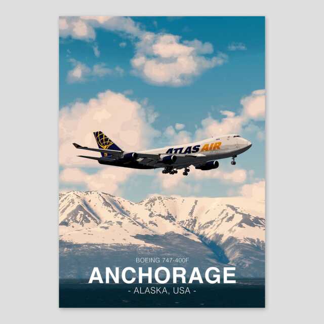 Atlas Air Boeing 747 Poster - Anchorage Alaska Landscape Aviation Art ...