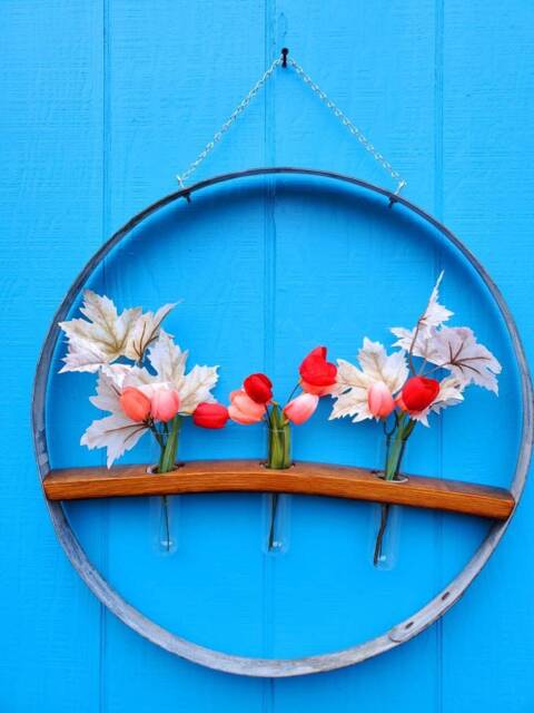 Wine Barrel Hoop & Stave Shelf With Three - 3 Inset Tube Vases by Etsy ...
