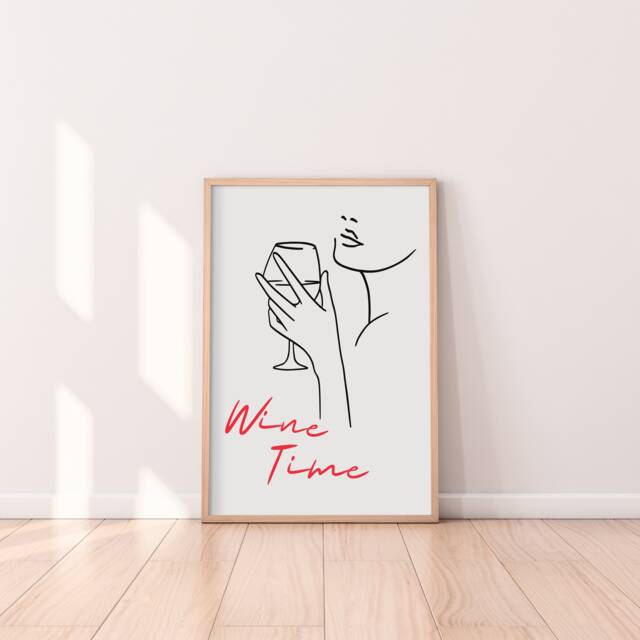 Retro Wine Time Print - Vintage Bar Print, Bar, Cart, Eclectic Decor ...
