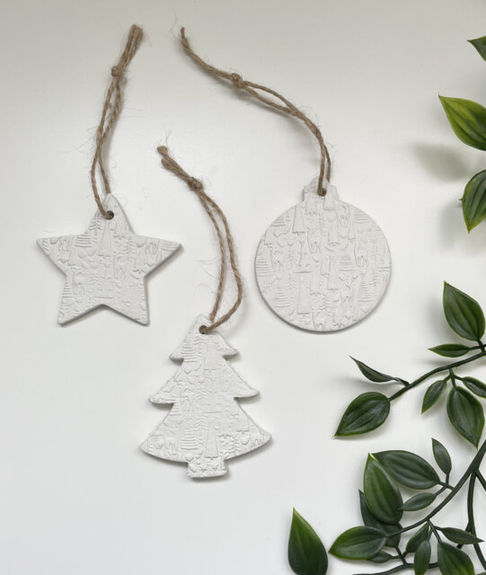 White Clay Christmas Tree Ornament, Rustic, Tree, Star, Bauble, Decor ...