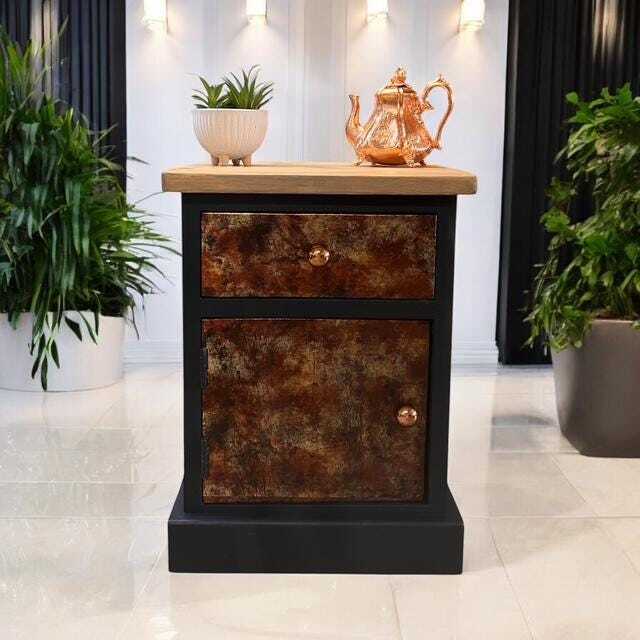 Handmade Copper Decoupage Cabinet Stripped Pine & Dark Blue Bedside ...