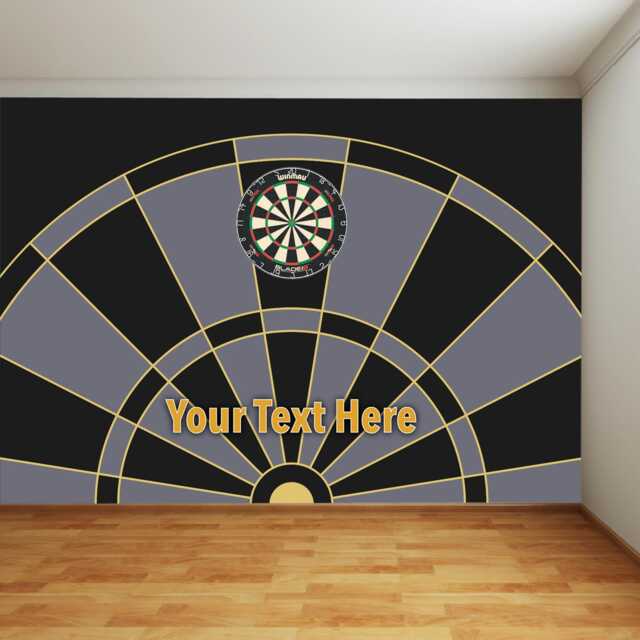 Darts Full Wall Mural - Black Grey & Gold Board With Personalised Text ...