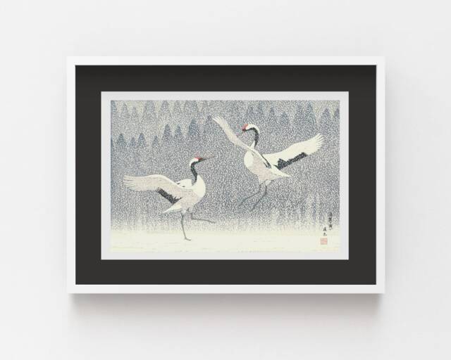 Japanese Art Print Dance Of Eternal Love Red Crowned Cranes By Yoshida ...
