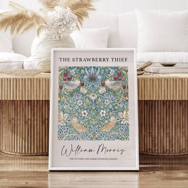 strawberry Thief Print, William Morris Wall Art, Teal Blue Vintage Art ...