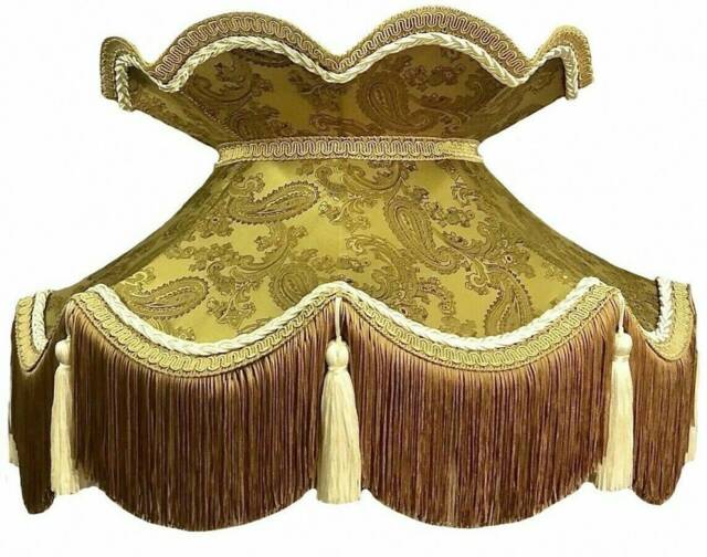 Paisley Fabric Lampshade Gold Victorian Crown Top With Fringe - For A ...
