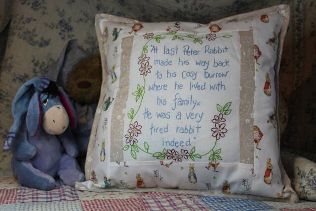 Peter Rabbit Hand Embroidered, Irish Lined Cushion Cover Boy/Girl ...