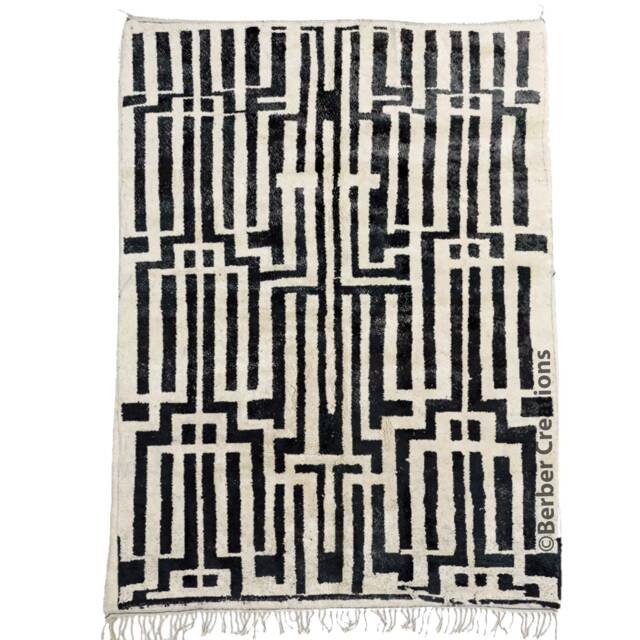 Moroccan Rug Black & White, Beni Mrirt Rug, Wool Handmade Rug, Modern ...