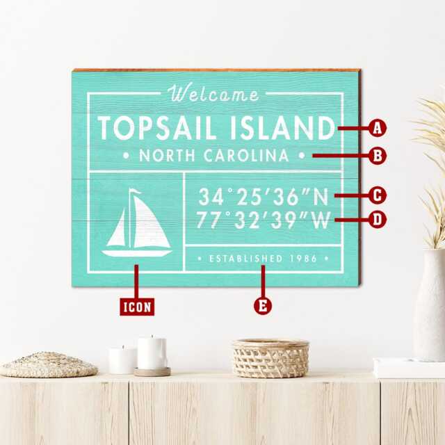 Personalized Coastal Town Location Latitude Longitude Welcome Wooden ...
