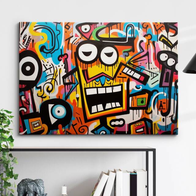 Graffiti Eyes Character Abstract Oil Painting Splatter Style Wall Art ...