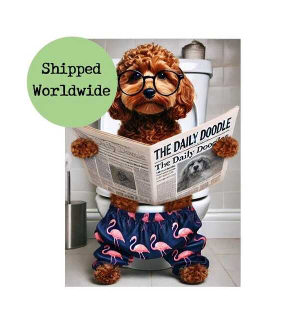 Ruby Cavapoo Toilet Print Red Cavoodle Loo Funny Dog Reading Newspaper ...