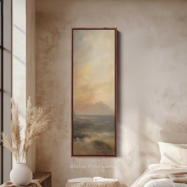 Vintage Ocean Painting Canvas Artwork Long Narrow Wall Art, Vertical ...