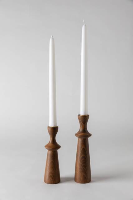 Candlesticks Ithaca Brown - Set Of 2 Wooden Candlestick Holder Wood Pillar Candle Holders Modern ...