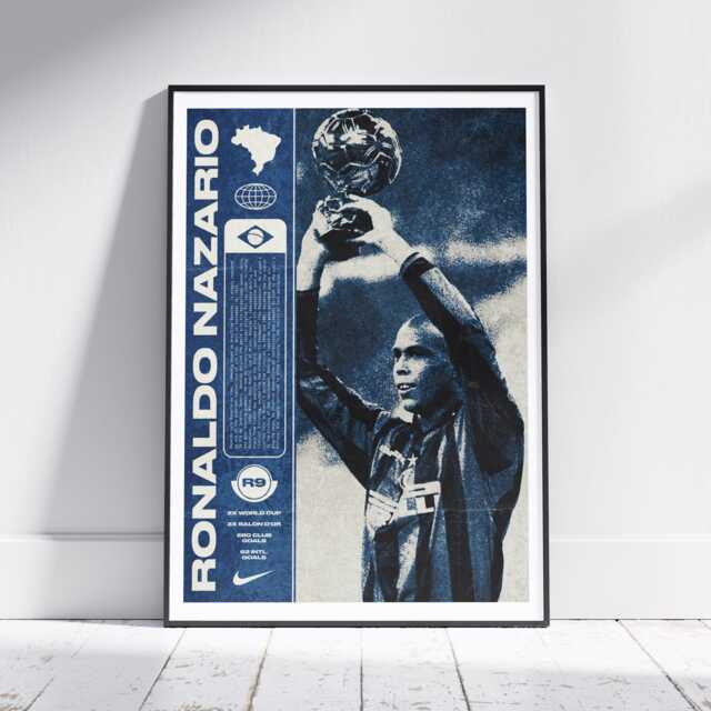 Ronaldo R9 Football Player Print Brazil Vintage Retro Look - Office ...