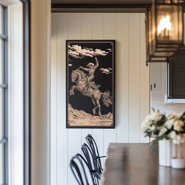 Rodeo Cowboy Engraved Birch Wood Panel - Block Print Inspired Western ...