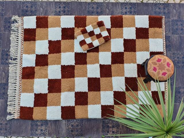 Moroccan Checkered Rug Multicolor Beni Ourain Rug, Big Checker Moroccan ...