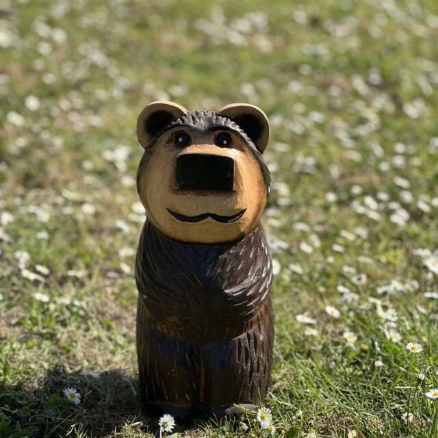 Hand Carved Wooden Bear Sculpture Barney Small. Indoor Outdoor Statue ...