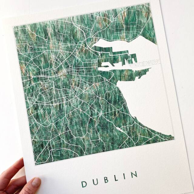 Dublin Map Urban Fabric Watercolor Texture Painting Ireland City Plan ...