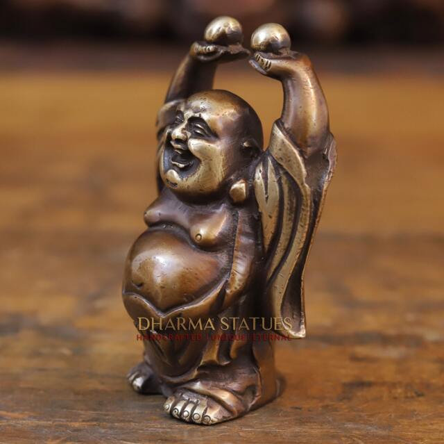 Brass Laughing Buddha For Good Luck & Prosperity in Dark Copper Finish ...